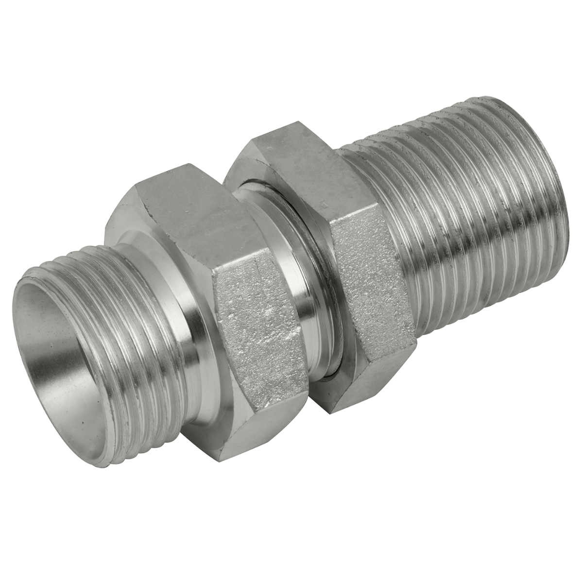 BSPP Male x BSPP Male Extended Bulkhead 60° Cone complete with Locknut ...